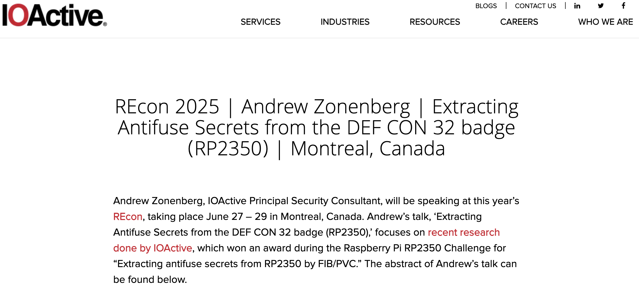 REcon 2025 | Andrew Zonenberg | Extracting Antifuse Secrets from the DEF CON 32 badge (RP2350 ...